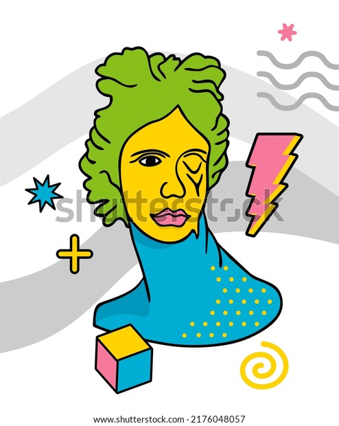 Greek Trippy Sculpture Cartoon Vector Illustration เวกเตอร์สต็อก ปลอด