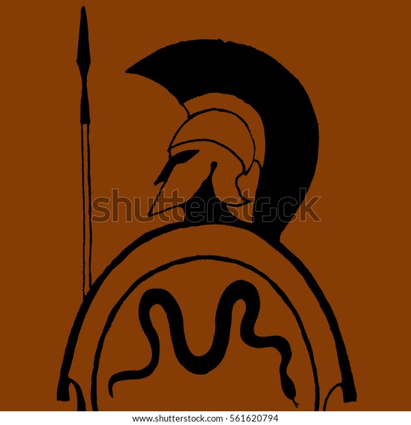 Greek Warrior Vector Illustration Drawn By: เวกเตอร์สต็อก (ปลอดค่า ...
