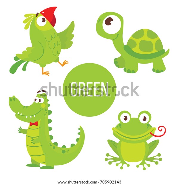 Green Animals Cute Characters Education Card Stock Vector (Royalty Free ...