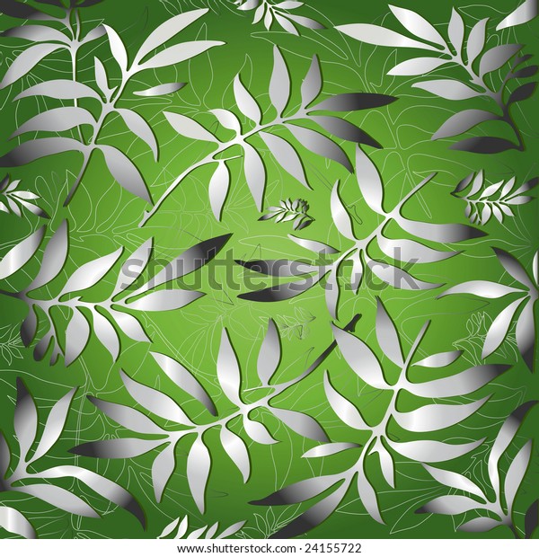 Green Background Design Silver Leaves Vector Stock Vector (Royalty Free ...
