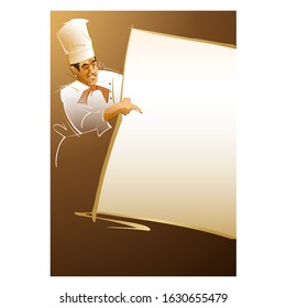 Green Background Whitecapped Waiter Points Menu Stock Vector (Royalty ...