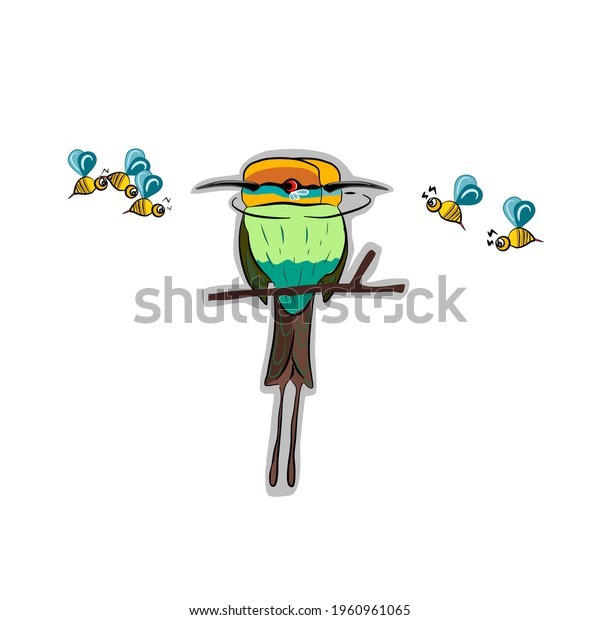 Green Bee Eater Cartoon Sticker Stock Vector (Royalty Free) 1960961065 ...