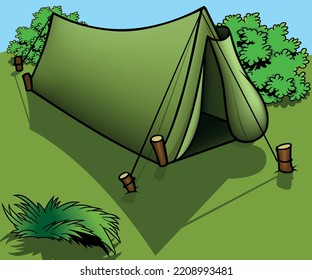 Green Camp Tent Colored Cartoon Illustration Stock Vector (Royalty Free ...