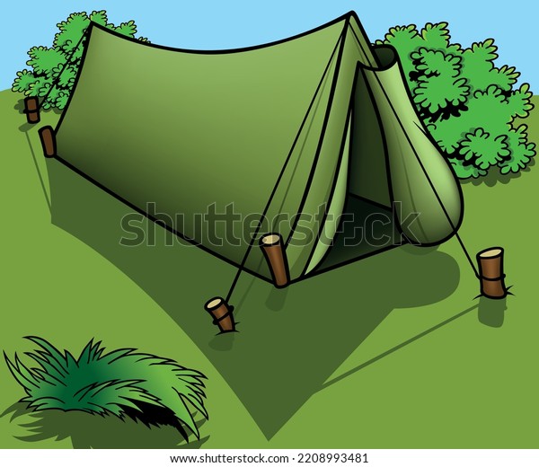 Green Camp Tent Colored Cartoon Illustration Stock Vector (Royalty Free ...