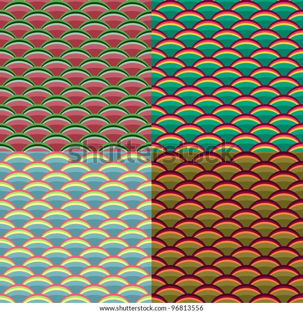 Green Cartoon Scales Seamless Pattern Set Stock Vector (Royalty Free ...