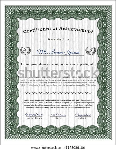 Green Certificate Achievement Template Modern Design 스톡 벡터(로열티 프리 ...