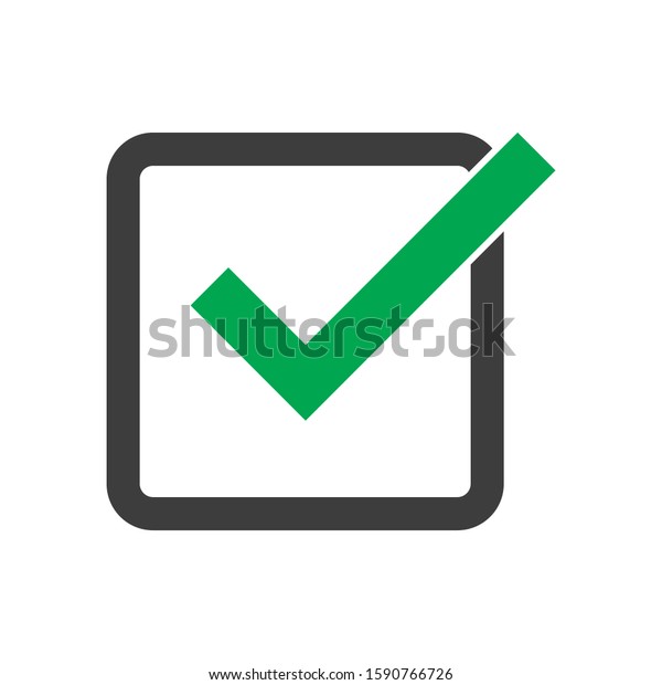 Green check mark in black check box icon isolated on white background ...
