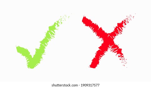 Green Check Mark Red Cross Drawn Stock Vector (Royalty Free) 1909317577 ...