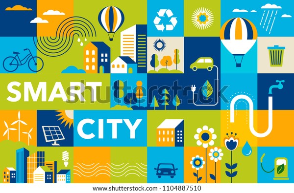 Green city, smart city concept, modern design. Geometric urban ...