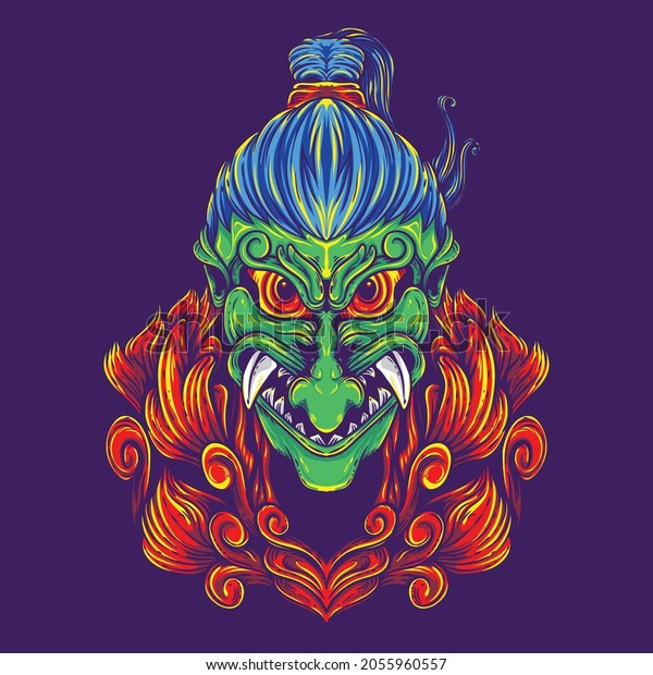 Green Demon Face Artwork Illustration Stock Vector (Royalty Free ...