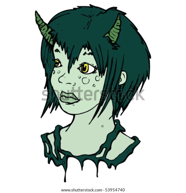 Green Demon Girl Stock Vector (Royalty Free) 53954740