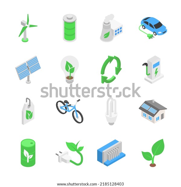 Green Energy Isometric Icons Set Production Stock Vector (Royalty Free ...