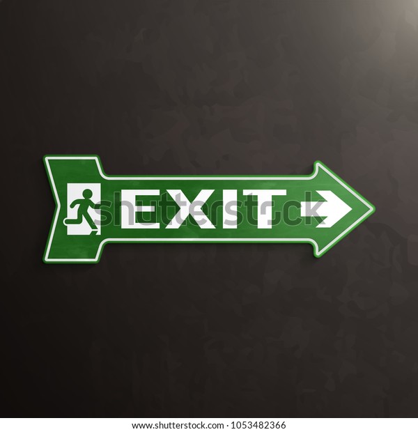 Green Exit Door Symbol Arrow Pointing Stock Vector (Royalty Free ...