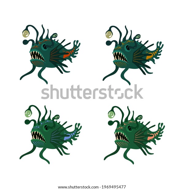 Green Fish Monster On White Background Stock Vector (Royalty Free ...