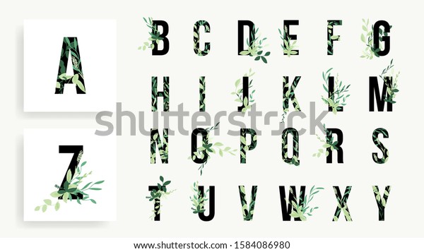 Green Floral Alphabets Collection Set Beautiful Stock Vector (Royalty ...