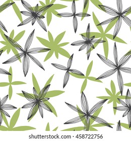 Green Flowers Line Art Pattern Stock Vector (Royalty Free) 458722756 ...