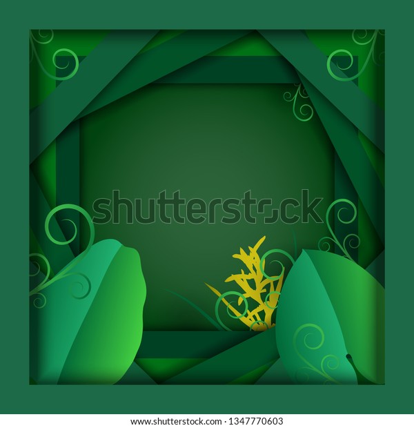 Green Frame Paper Art Style Leaves Stock Vector (Royalty Free ...