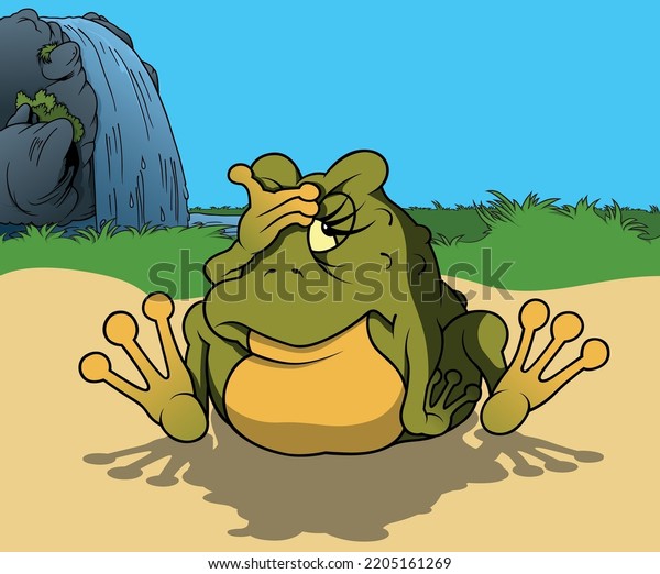 Green Frog Hand On His Forehead Stock Vector (Royalty Free) 2205161269 ...
