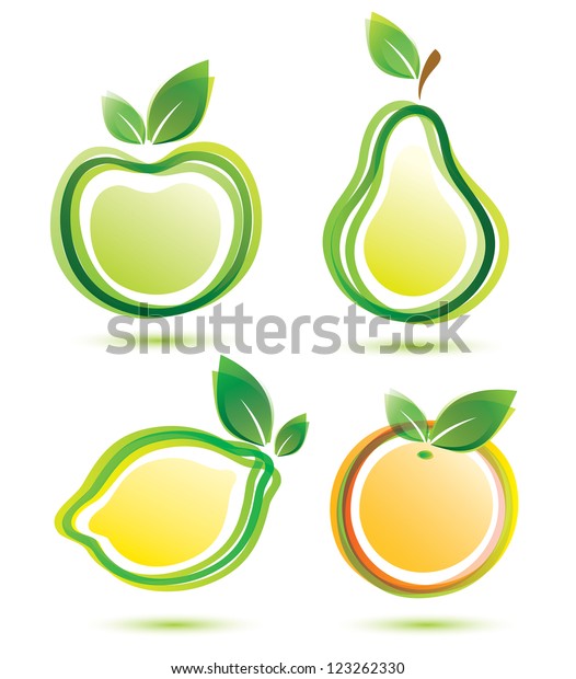Green Fruits Vector Icons Set Bio Stock Vector (Royalty Free) 123262330 ...