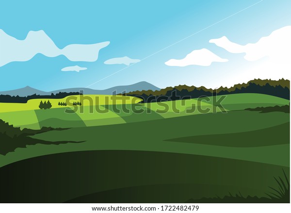 Green Grass Country Side Trees Background Stock Vector (Royalty Free ...