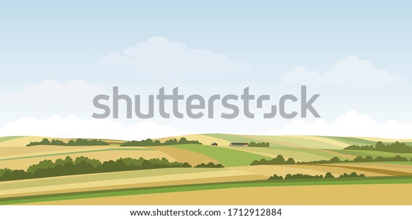 Paysage rural de colline verte. Illustration : image vectorielle de ...