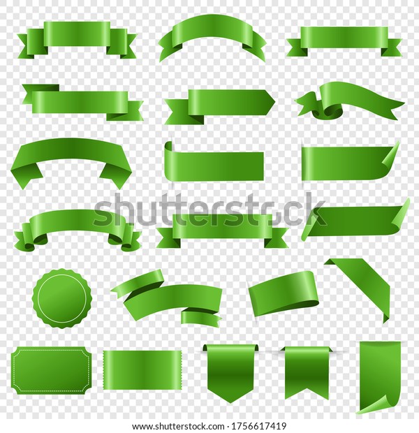 Green Labels Ribbon Set Transparent Background Stock Vector (Royalty ...