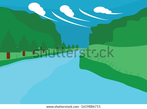 Green Landscape River Backgrounds Illustration Design Stock Vector ...