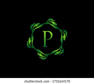 Green Leaf Letter P Round Logo Stock Vector (Royalty Free) 1731614170 ...