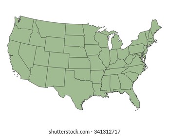 Basic Map United States America Green 库存矢量图（免版税）2129761 | Shutterstock