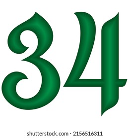 Green Number Thirty Four Vector Illustration Stock Vector (Royalty Free ...