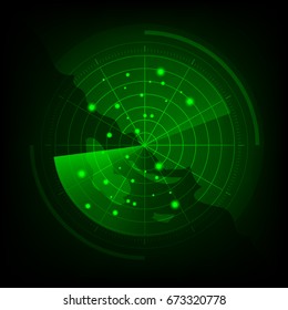 Green Radar Screen Map Stock Vector Stock Vector (Royalty Free) 673320778