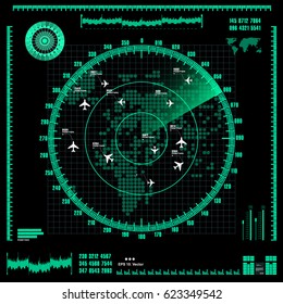 Green Radar Screen On Black Background Stock Vector (Royalty Free ...