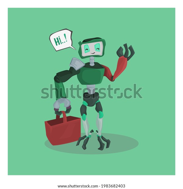 Green Robot Character Vector Illustration Mascot Stock Vector (Royalty ...