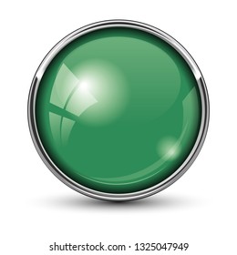 Realistic Big Green Button Metallic Border Stock Vector (Royalty Free ...