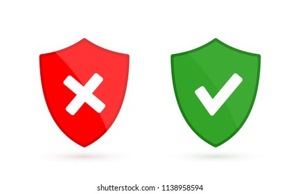 Green Shield Checkmark Red Shield Xmark Stock Vector (Royalty Free ...