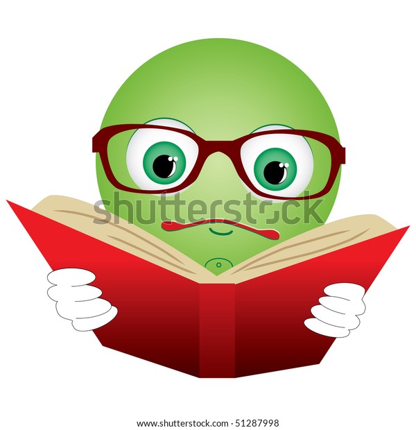 Green Smileyball Glasses Read Red Book Stock Vector (Royalty Free) 51287998