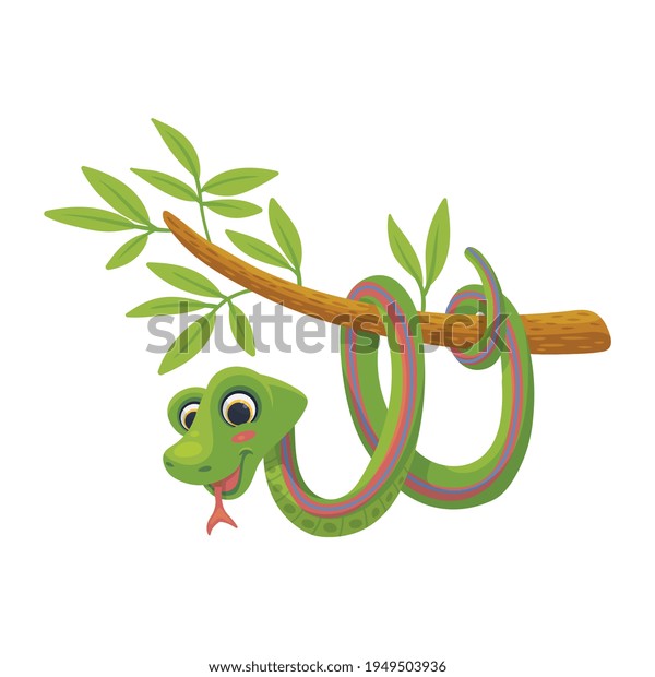 Green Snake Hanging On Tree Branch Stock Vector (Royalty Free ...