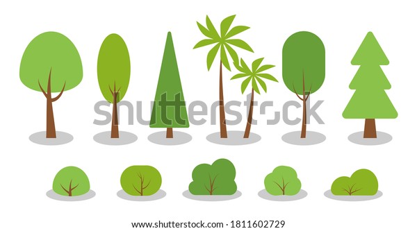 Green Spring Cartoon Trees Bushes Flat Stock Vector (Royalty Free ...