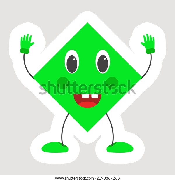 Green Sticker Cute Laughing Rhombus Cartoon Stock Vector (Royalty Free ...