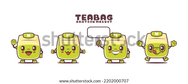 Green Tea Bag Cartoon Mascot Different Stock Vector (Royalty Free ...