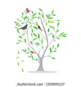 Green Tree Bird White Background Illustration Stock Vector (Royalty ...