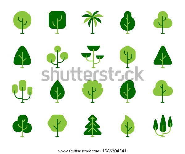 Green Tree Flat Cartoon Icons Set Stock Vector (Royalty Free ...