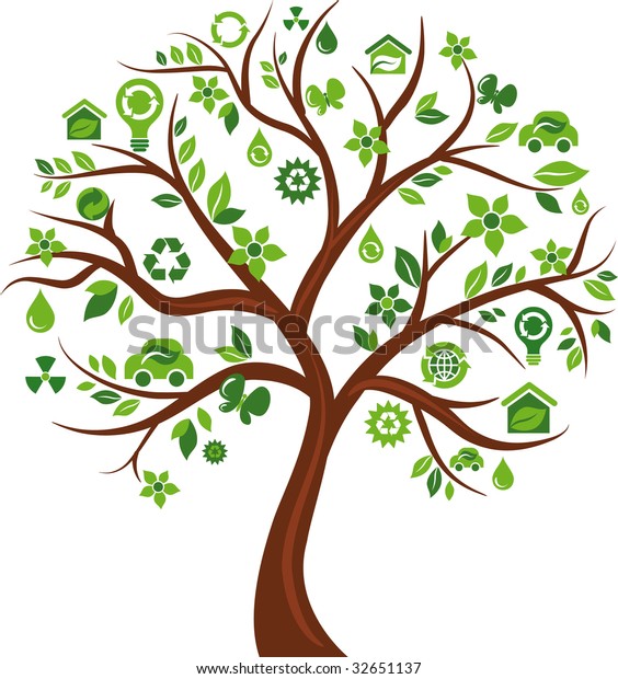 Green Tree Many Environmental Icons Stock Vector (Royalty Free) 32651137