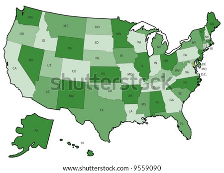 Green US Political Map States Boundaries Stock Vector (Royalty Free ...