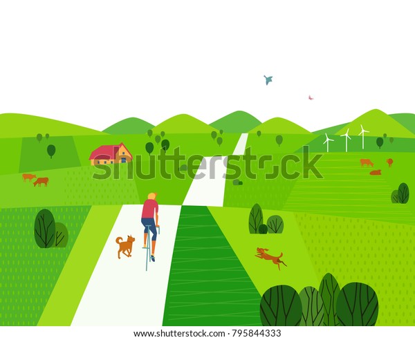 Green Valley Landscape Comic Outdoor Cartoon Stock Vector (Royalty Free ...