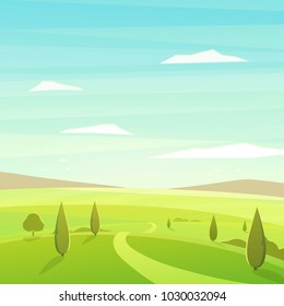 Green Valley Landscape Trees Vector Illustration Stock Vector (Royalty ...