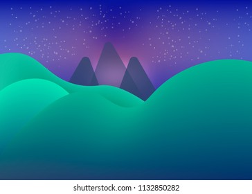 Green Valley Night Vector Landscape Stars Stock Vector (Royalty Free ...