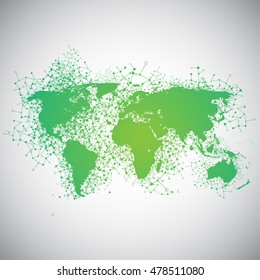 Green World Map Connections Vector Illustration: เวกเตอร์สต็อก (ปลอดค่า ...
