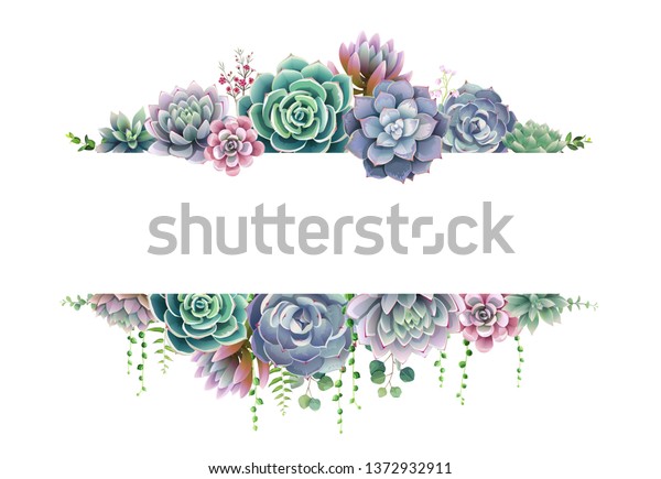 Greenery Succulent Branches Frame Border On 库存矢量图（免版税）1372932911