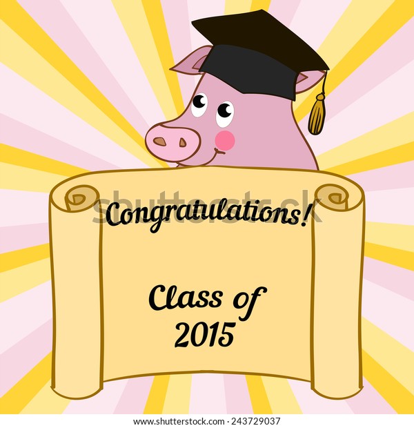 Greeting Card Character Pig Congratulations Graduate Stock Vector ...